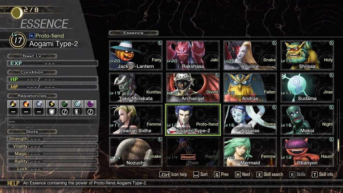 Shin Megami Tensei 5 Vengeance: All Aogami Type skills