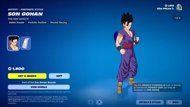 How to get Son Gohan (Dragon Ball) skin in Fortnite