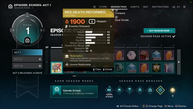How to get the Red Death Reformed Exotic Pulse Rifle in Destiny 2