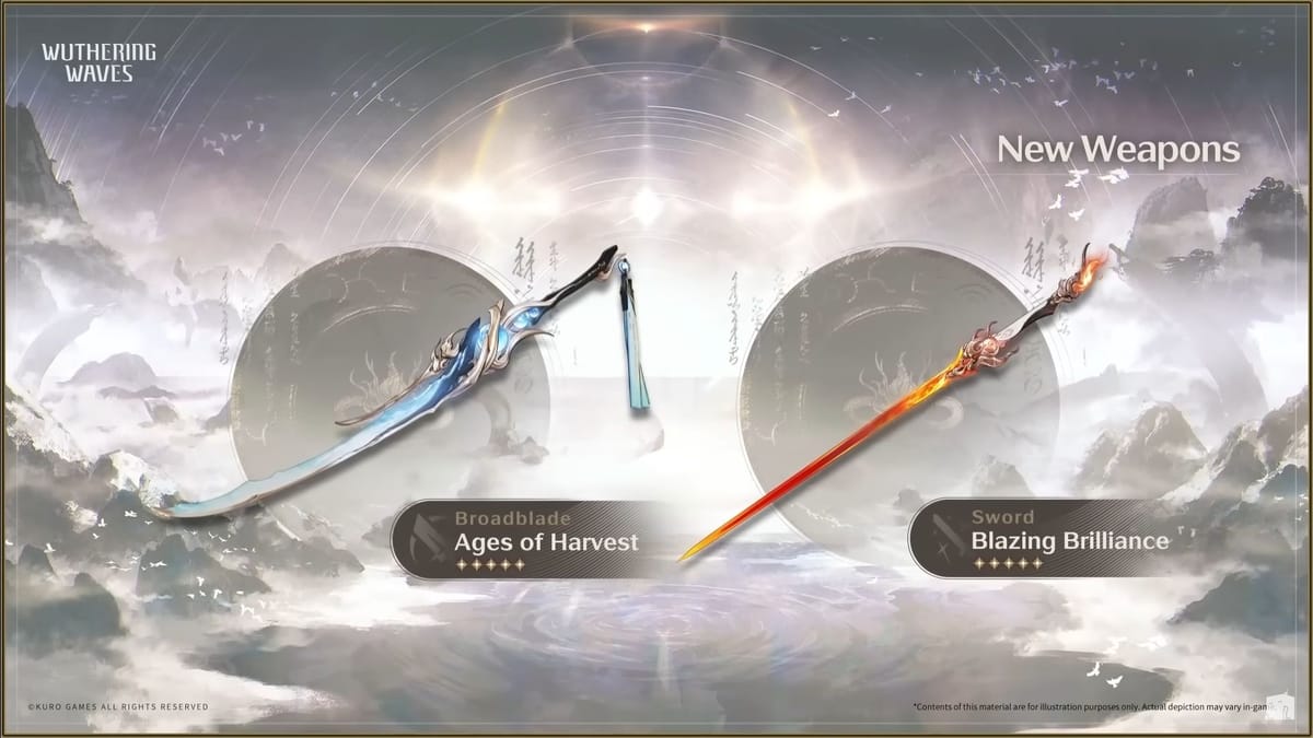 Wuthering Waves 1.1 banner schedule with 4-Stars and 5-star characters