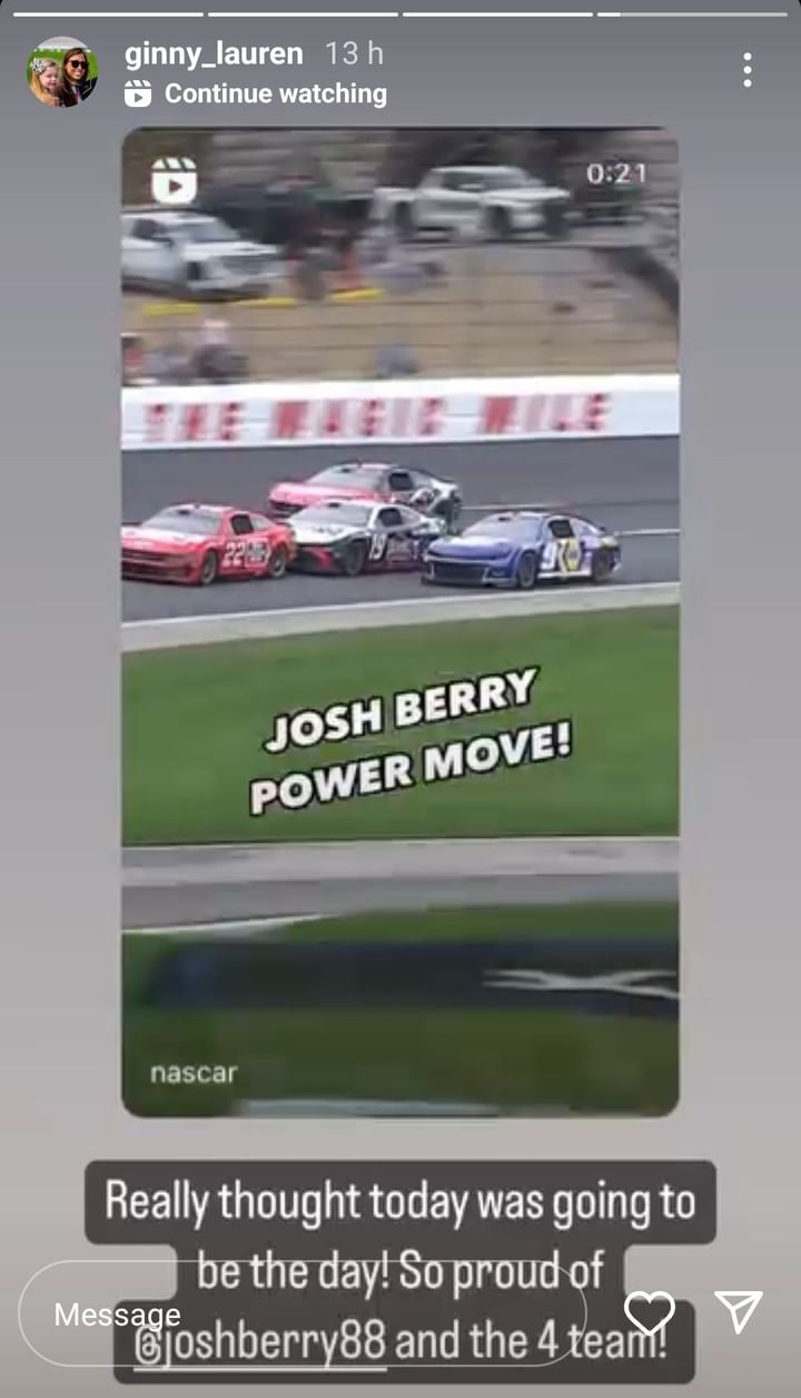 Josh Berry's wife Ginny celebrates P3 finish in New Hampshire