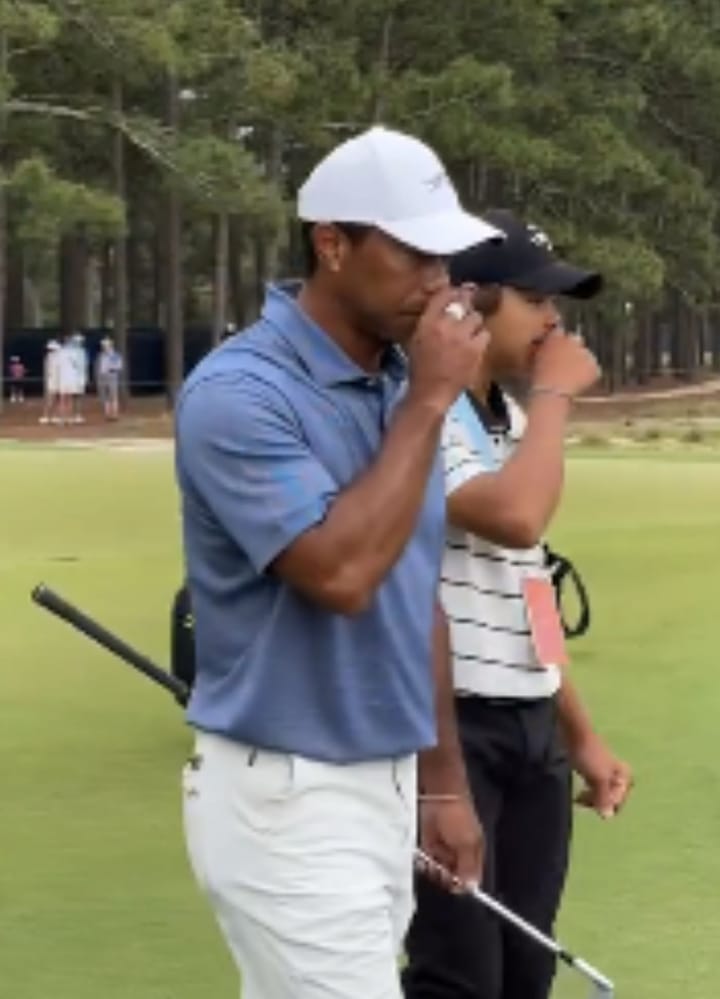 WATCH: Charlie Woods joins Tiger Woods in 2024 US Open practice round