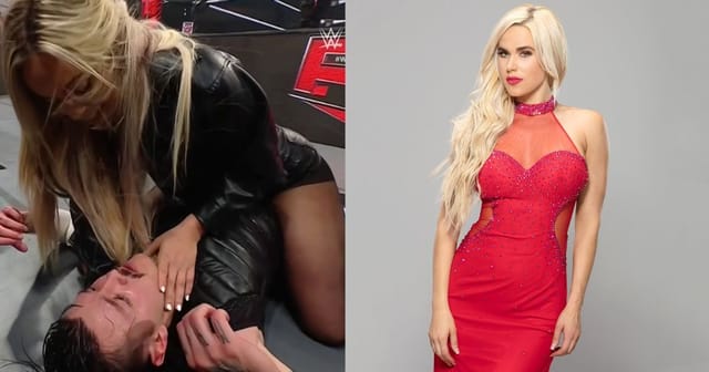 CJ Perry (fka Lana) reacts to Liv Morgan straddling Dominik Mysterio on WWE RAW