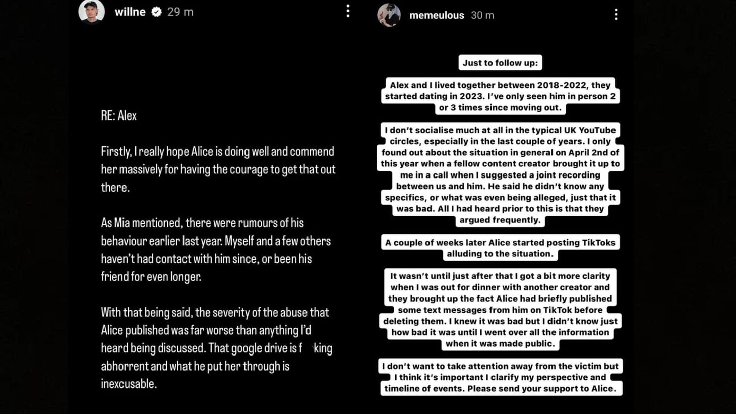 UK YouTubers WillNE and Memeulous release statements addressing ImAllexx allegations