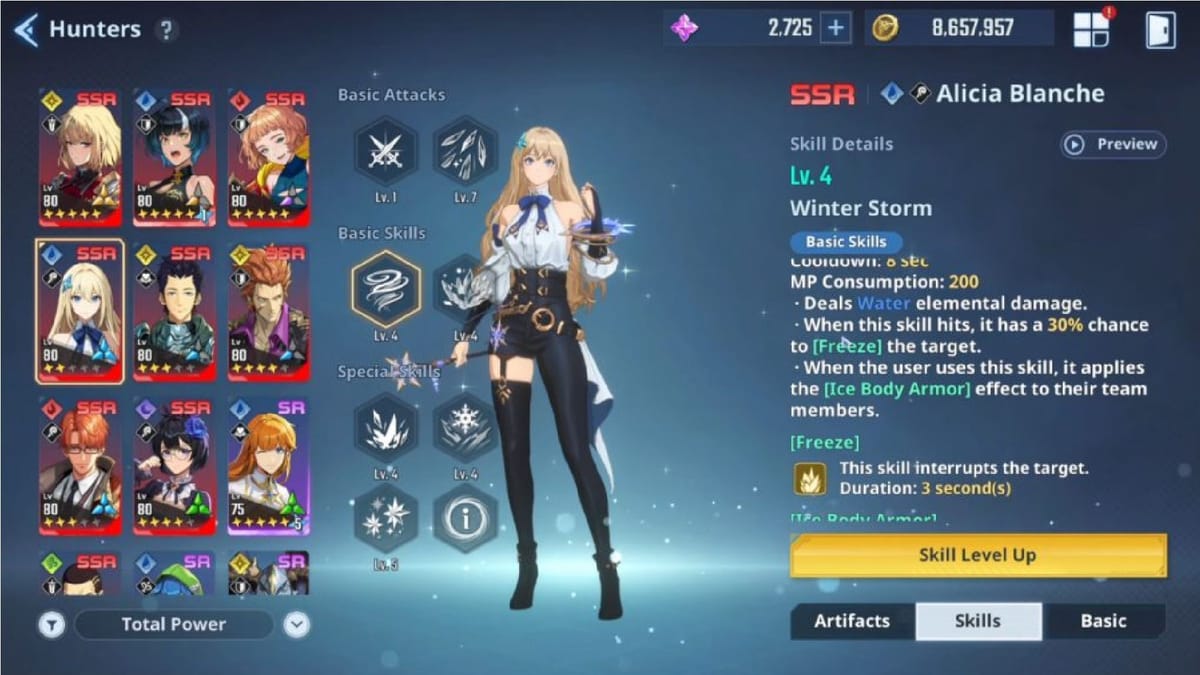 Solo Leveling Arise Alicia Blanche Advancements guide