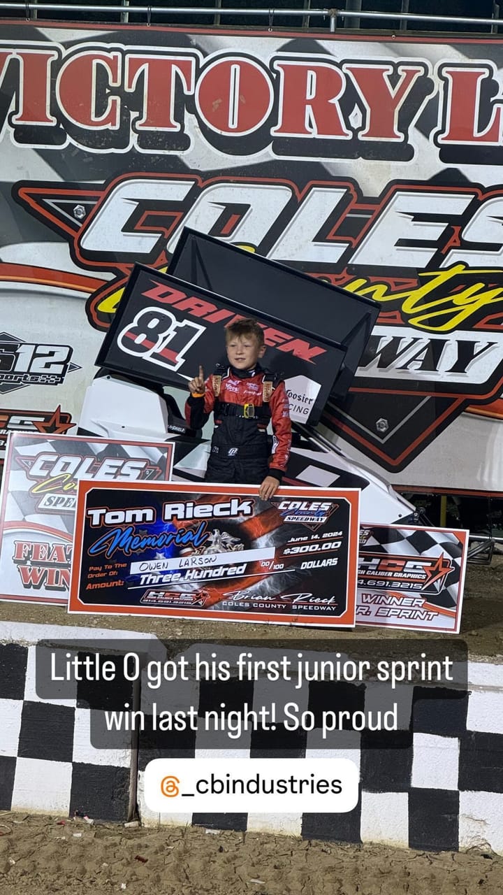 Kyle Larson’s son Owen Larson wins his first junior sprint race at ...