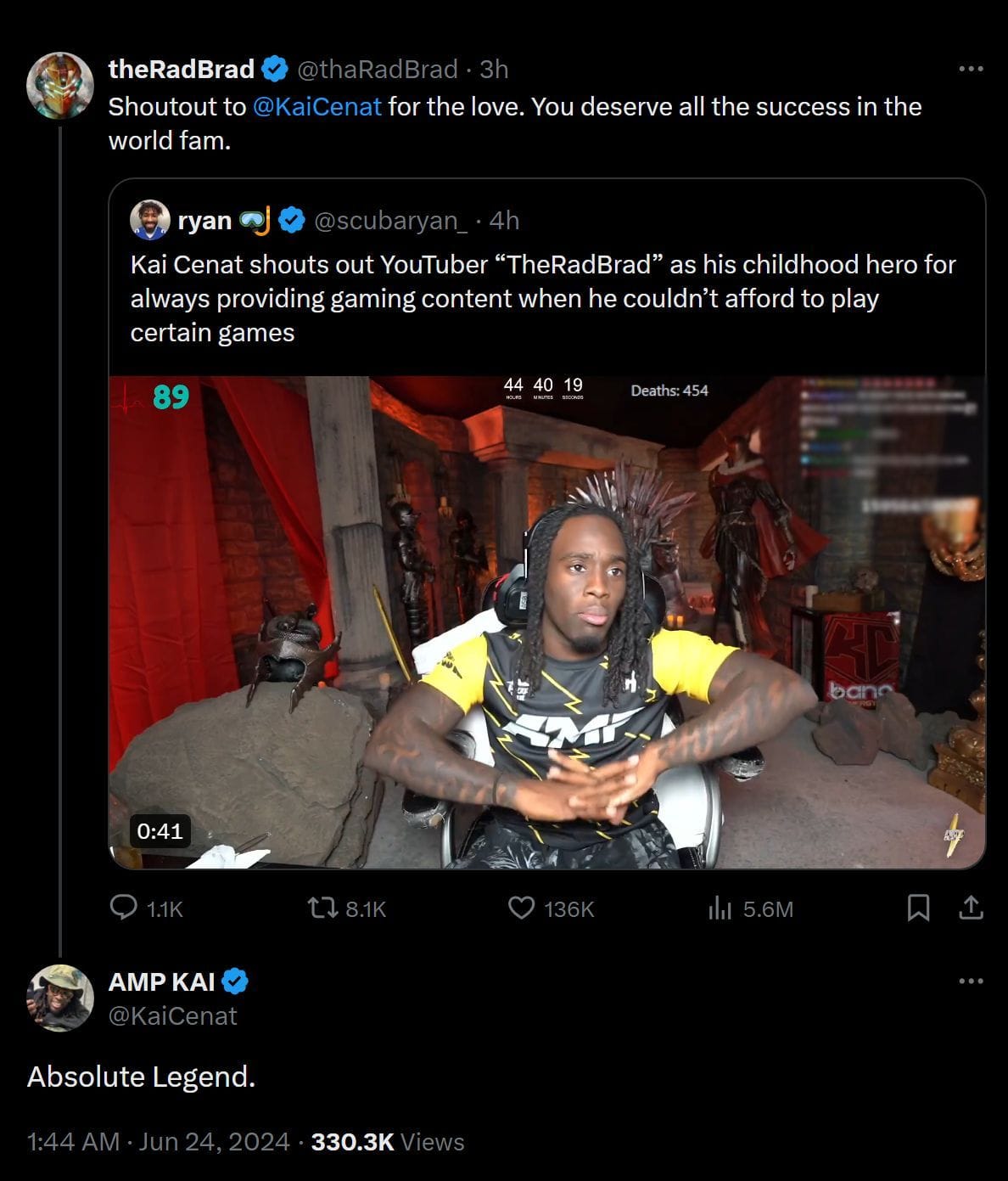 "That's my hero" — Kai Cenat calls TheRadBrad "a legend" and praises ...