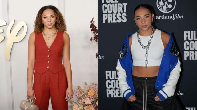 In Photo: UCLA'S KiKi Rice wears a red suit with a Louis Vuitton bag in ...