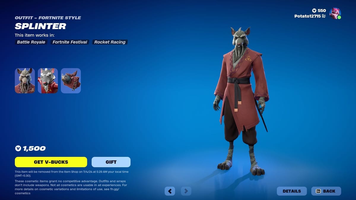 How to get Splinter skin in Fortnite