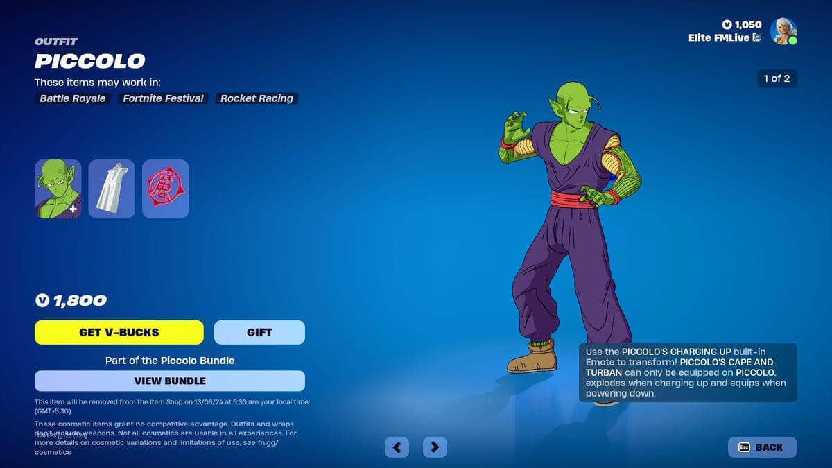 How to get Piccolo (Dragon Ball) skin in Fortnite