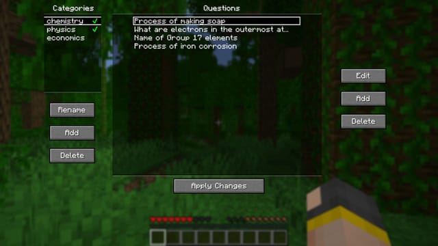 Minecraft player adds working flashcards to study while playing the game
