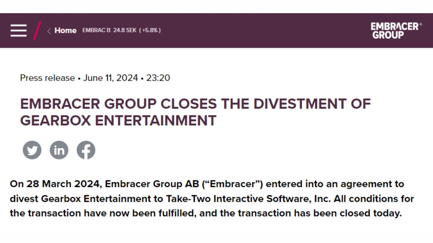 GTA publisher Take-Two Interactive officially owns Gearbox Entertainment