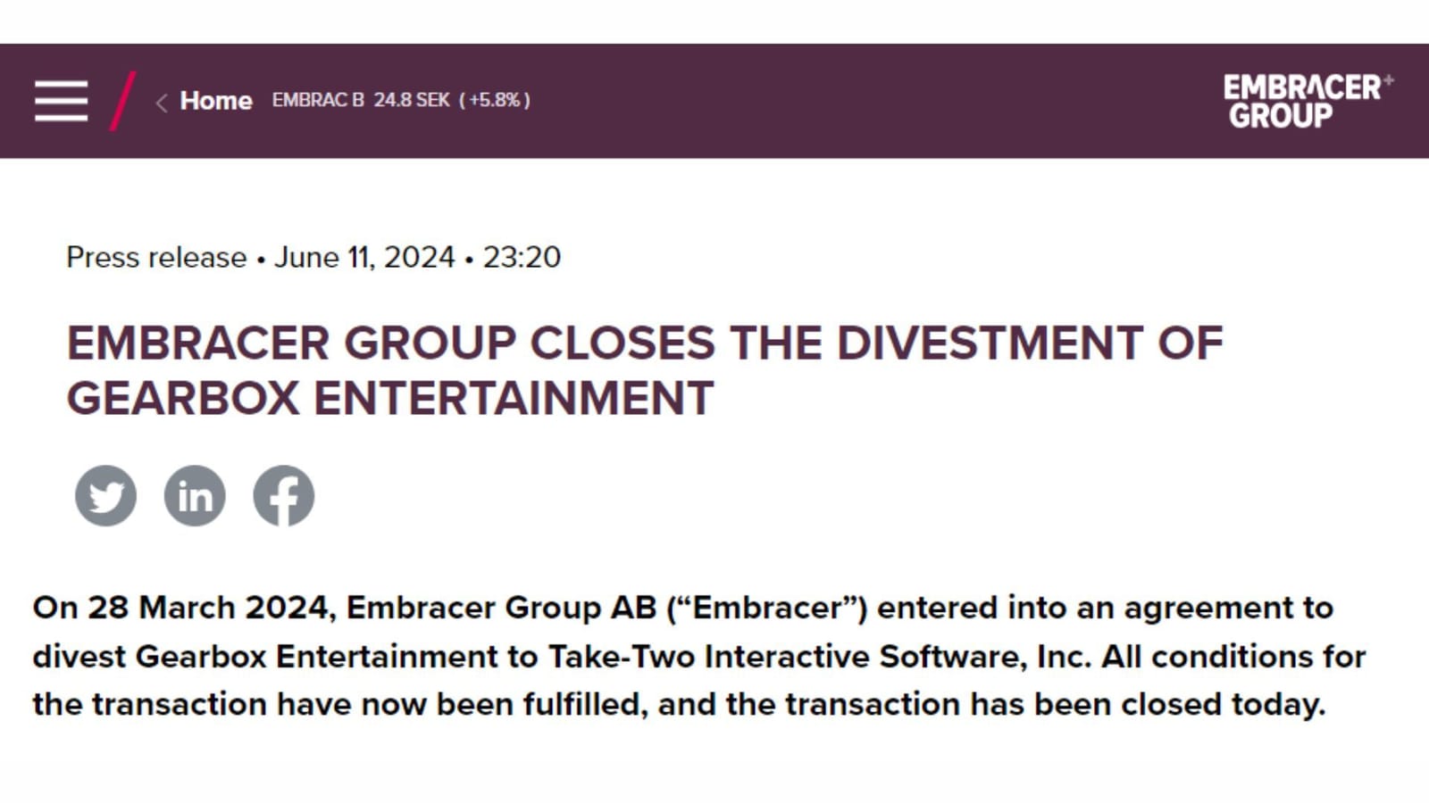 GTA publisher Take-Two Interactive officially owns Gearbox Entertainment