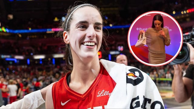 Watch: Caitlin Clark steals the show with Armani dress, Versace bag and ...