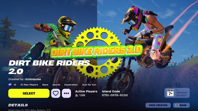 Fortnite Dirt Bike Riders 2.0: UEFN map code, how to play, and more