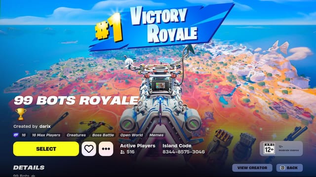 Fortnite 99 Bots Royale: UEFN map code, how to play, and more