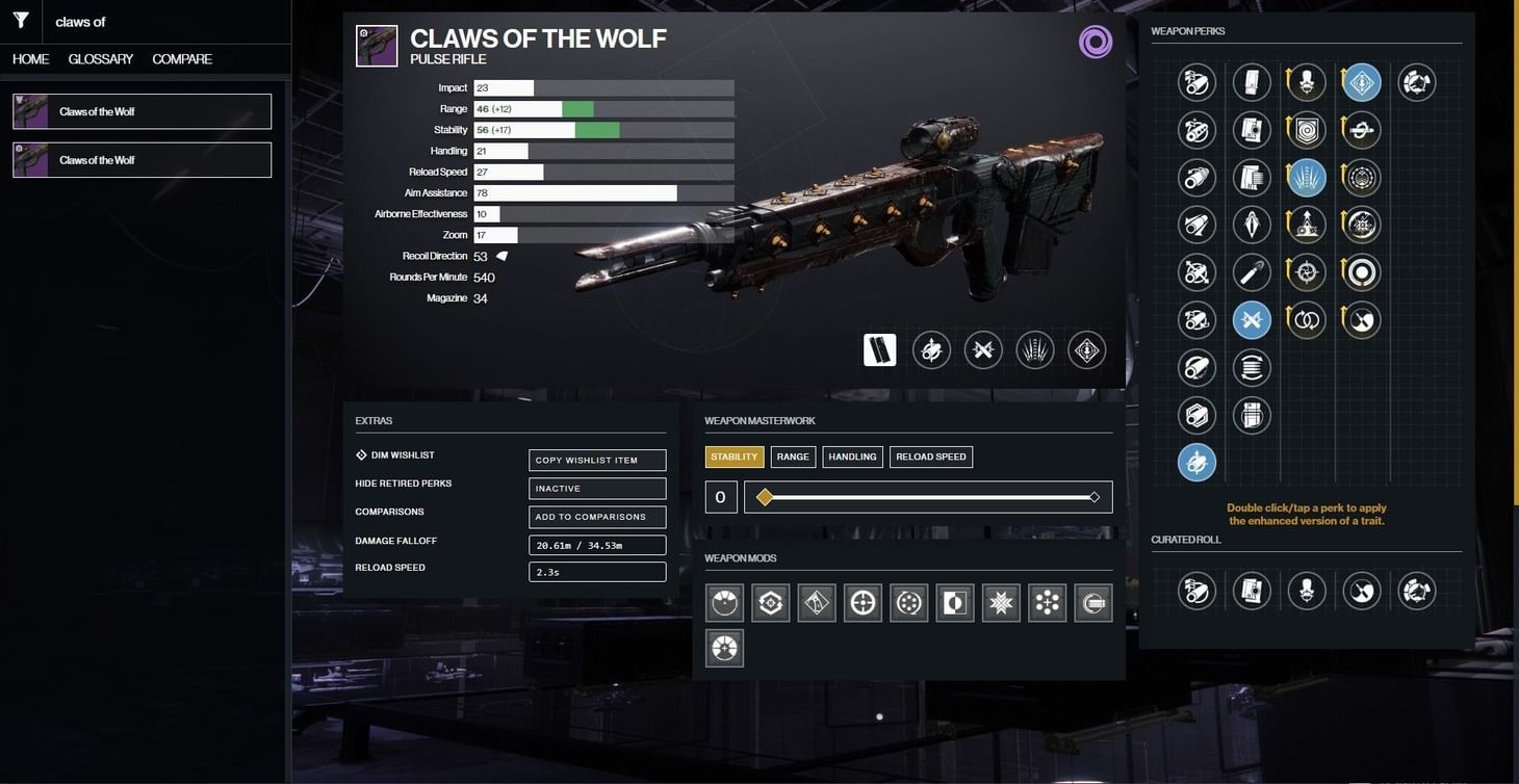Claws of the Wolf updated god roll guide for Destiny 2 PvP and PvE