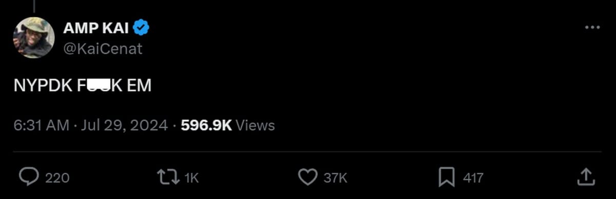 "F**k em'" - Kai Cenat reacts as NYPD officer seemingly poses in front ...