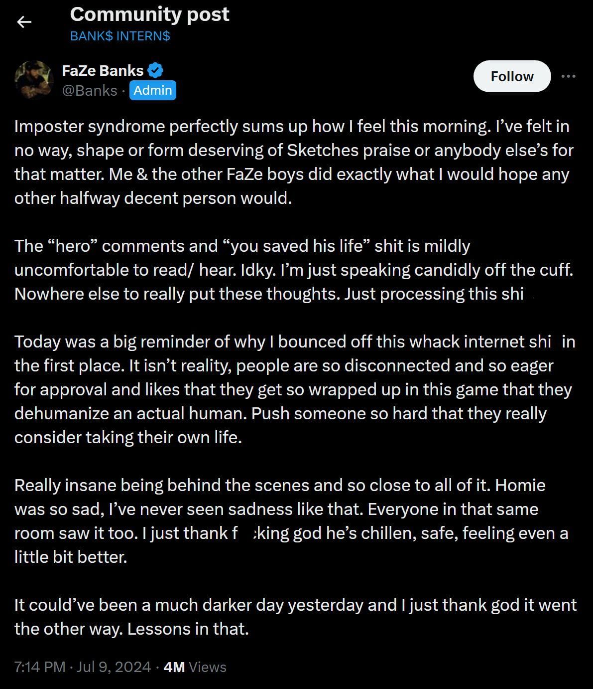 "It could’ve been a much darker": FaZe Banks talks about helping Sketch ...