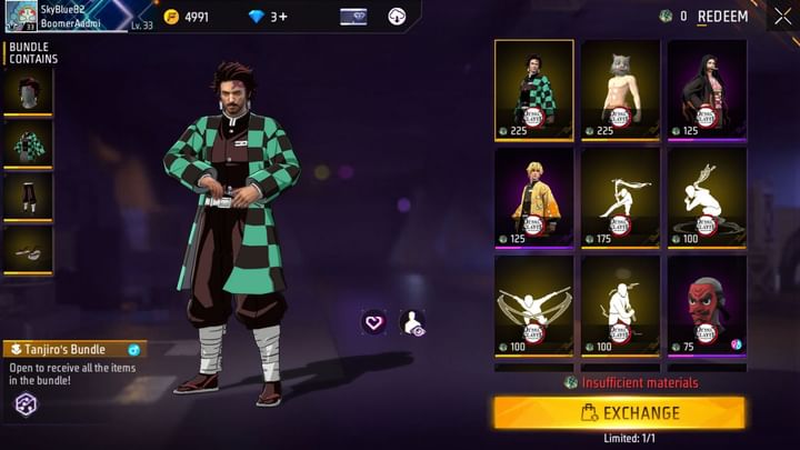 Free Fire Demon Slayer Ring rewards: Tanjiro's Bundle, Inosuke's Bundle ...