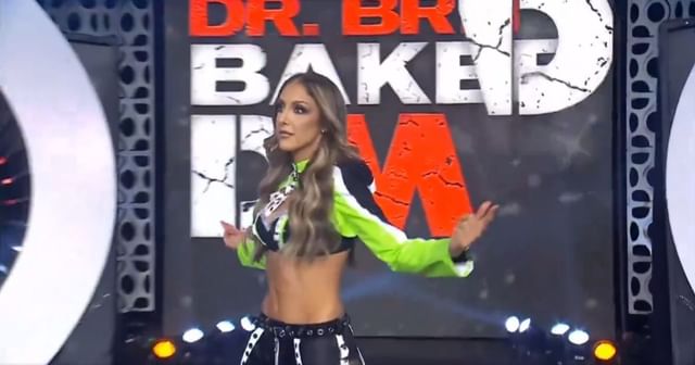 Britt Baker reacts after her return at AEW x NJPW Forbidden Door