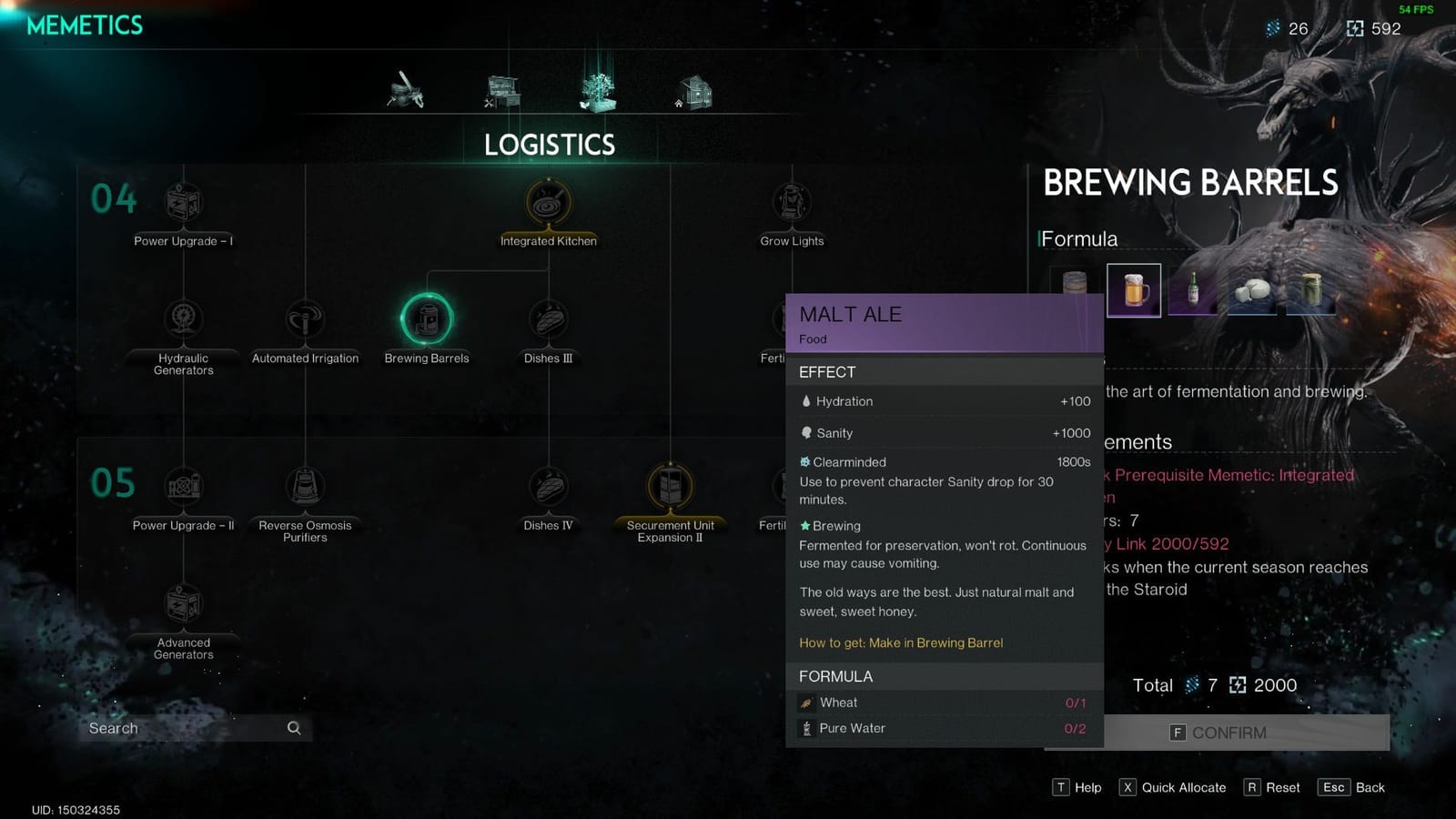All Brewing Barrel recipes in Once Human