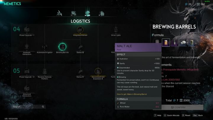 All Brewing Barrel recipes in Once Human