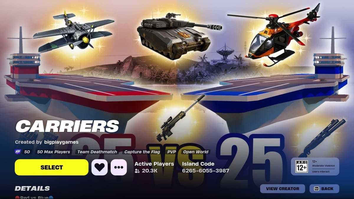 Fortnite Carriers: UEFN map code, how to play, and more