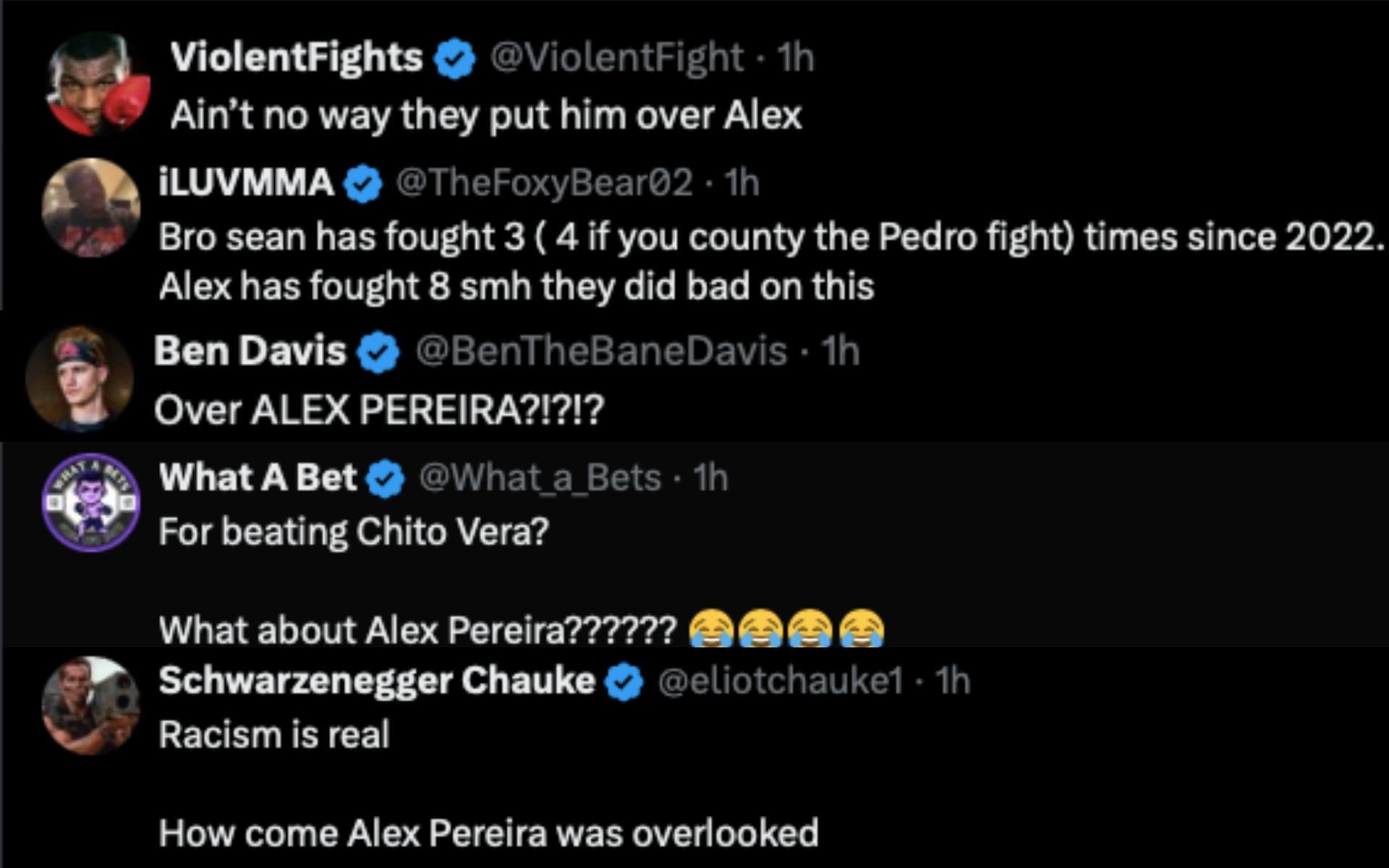 "Over ALEX PEREIRA?", "Racism is real" - Fans outraged over Sean O ...