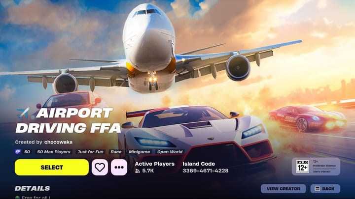 Fortnite Airport Driving FFA: UEFN map code, how to play, and more