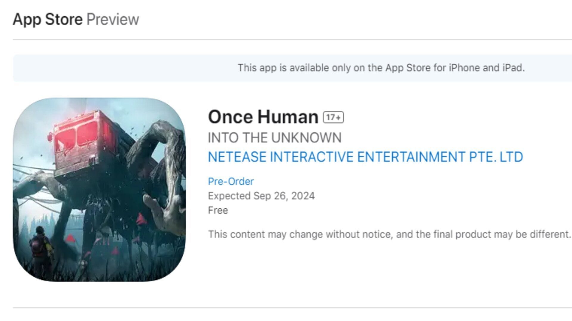 Has Once Human Mobile release date been announced?