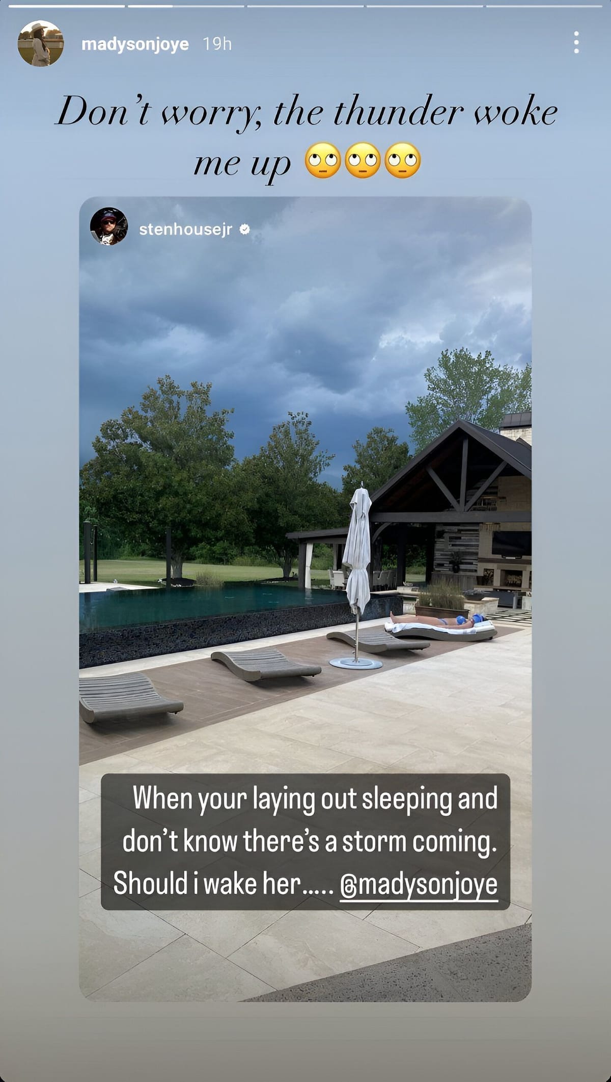 Ricky Stenhouse Jr. teases wife Madyson Joye by the pool as storm ...