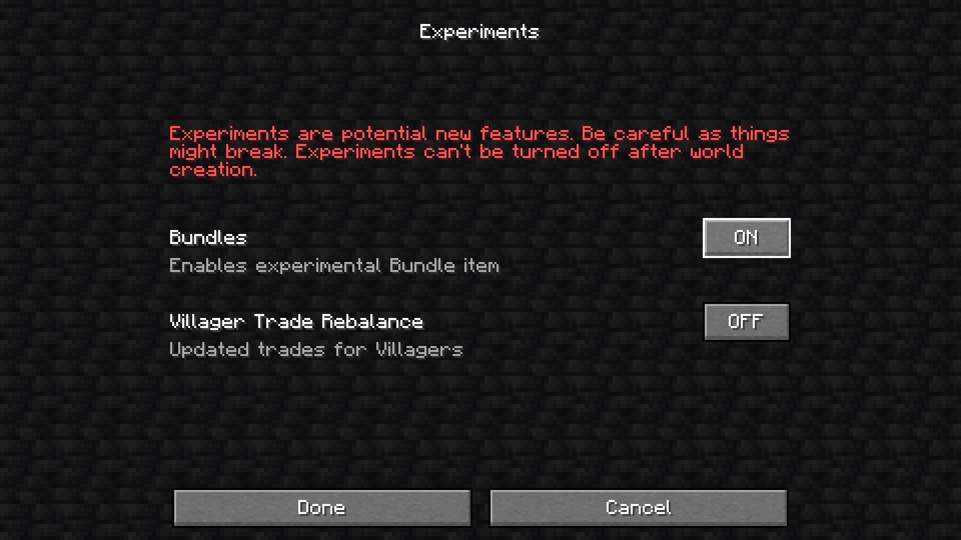 Are bundles available in Minecraft Bedrock?