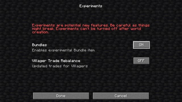 Are bundles available in Minecraft Bedrock?