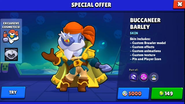 Brawl Stars Buccaneer Barley skin: Cost, design, and more