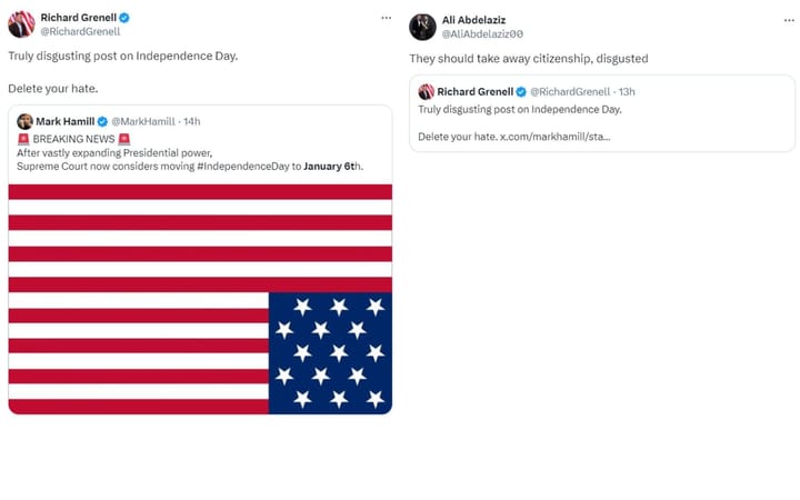 Ali Abdelaziz demands Mark Hamill be stripped of citizenship after Star ...