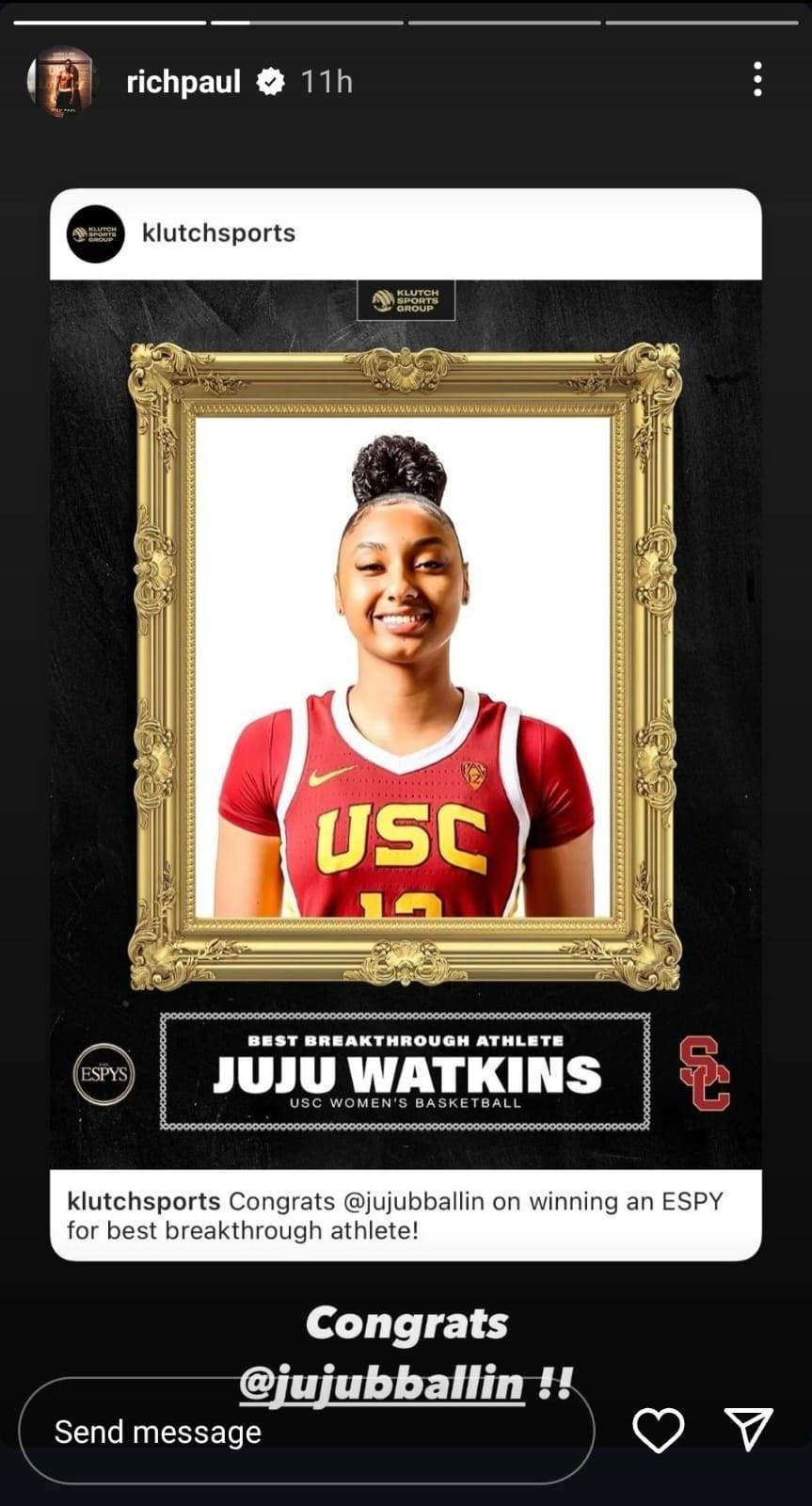 LeBron James' agent Rich Paul congratulates USC star JuJu Watkins on ...