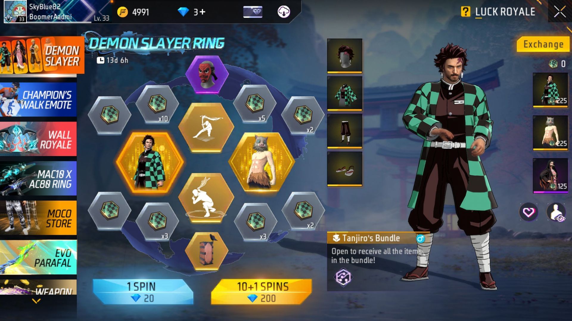 Free Fire Demon Slayer Ring rewards: Tanjiro's Bundle, Inosuke's Bundle ...