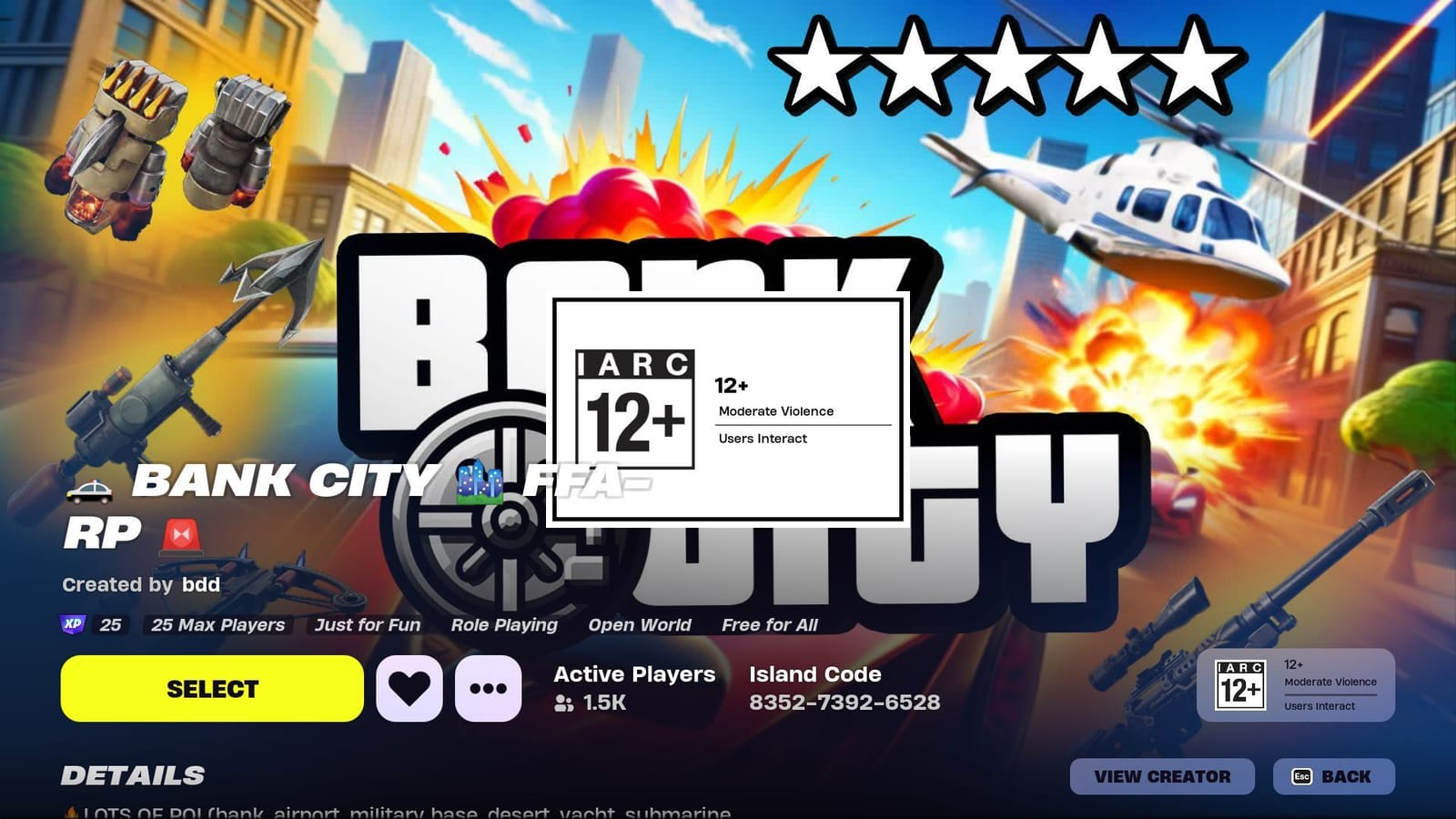 Fortnite Bank City FFA-RP: UEFN map code, how to play, and more