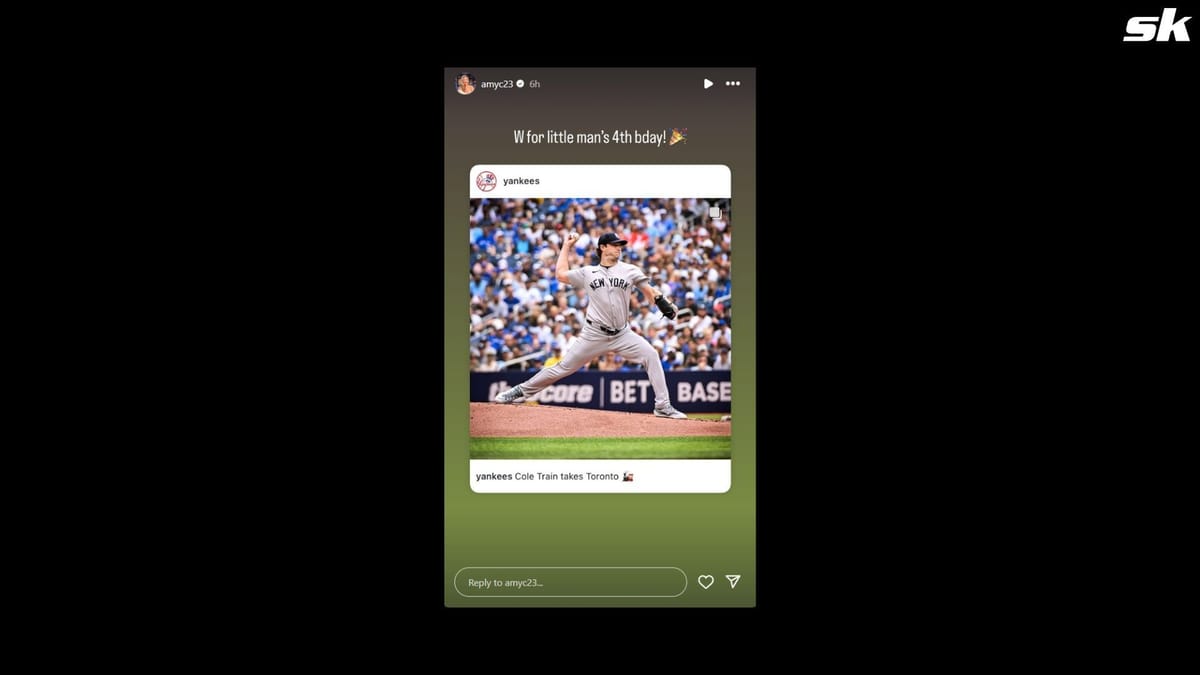 Gerrit Cole's wife Amy celebrates as Yankees ace's first win of the ...