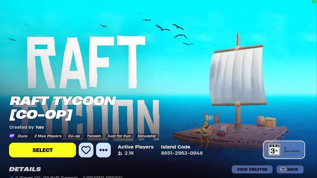 Fortnite Raft Tycoon: UEFN map code and how to play