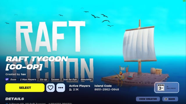 Fortnite Raft Tycoon: UEFN map code and how to play
