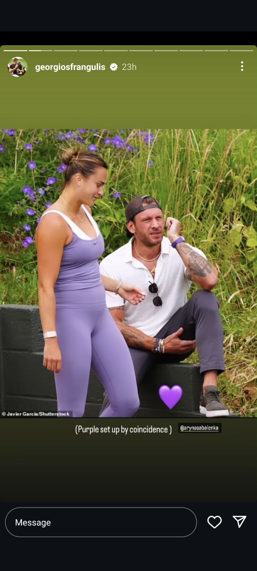 Aryna Sabalenka & boyfriend Georgios Frangulis match each other adorably in purple on vacation