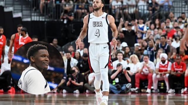 Watch: Steph Curry falls to Anthony Edwards in pre-Olympic half-court ...