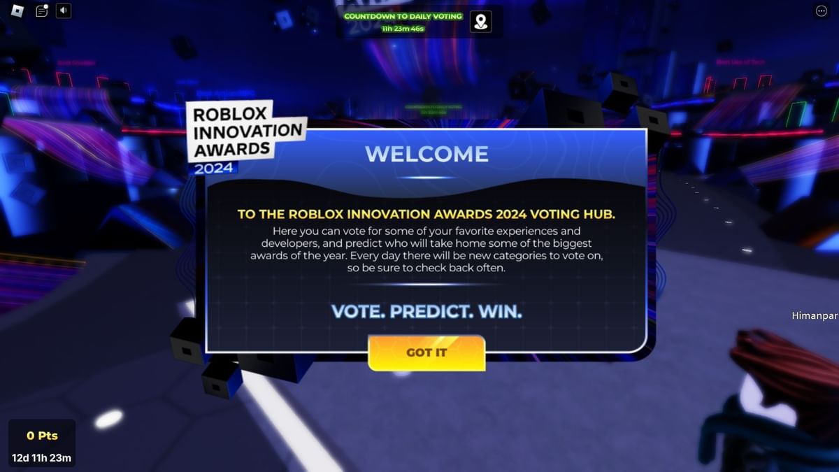How to vote in Roblox Innovation Awards 2024 - Voting Hub