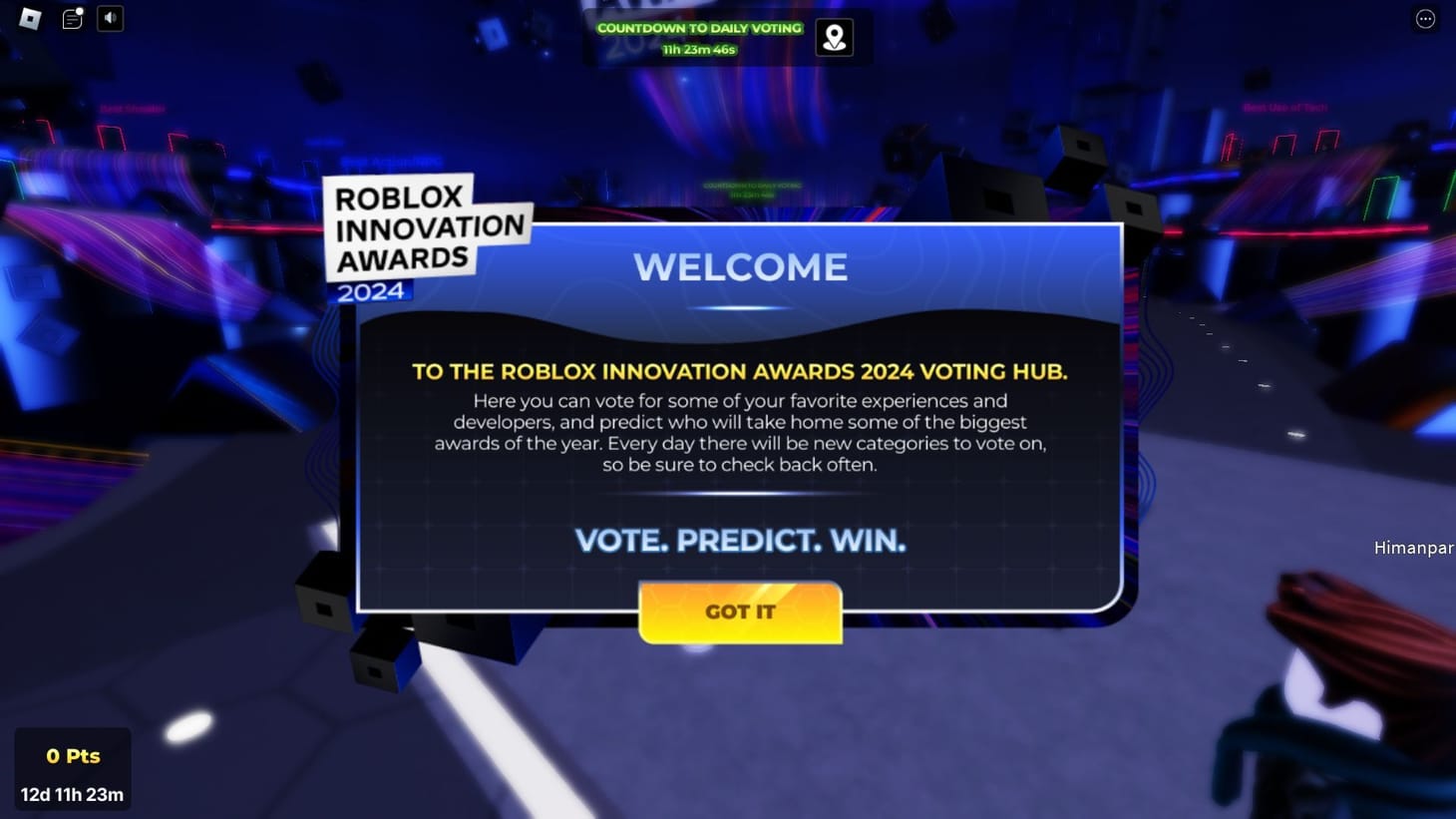 How to vote in Roblox Innovation Awards 2024 - Voting Hub