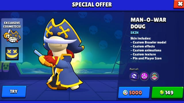 Brawl Stars Man-O-War Doug skin: Cost, design, and more