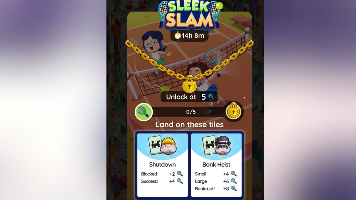 All Monopoly Go Sleek Slam rewards and how to get Rackets