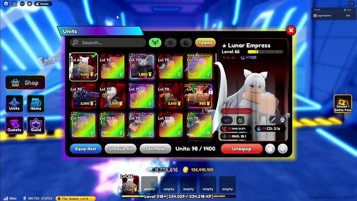 Anime Defenders Lunar Empress Unit: How to unlock and stats