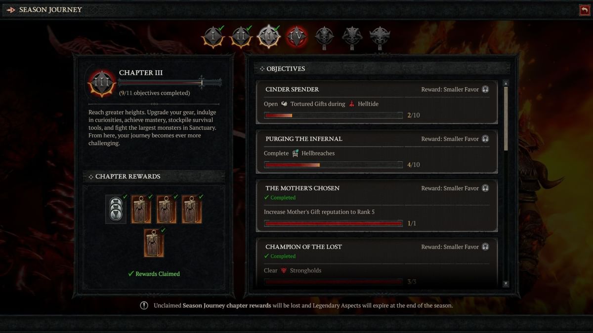 All Season Journey objectives and rewards in Diablo 4 (Season 5)